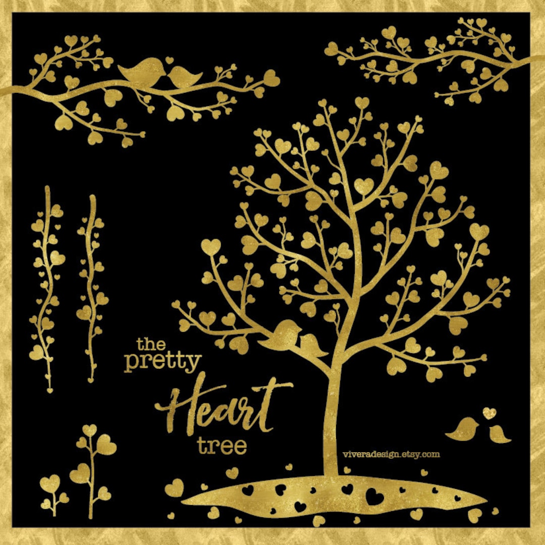The Pretty Heart Tree in Gold - Digital Clip Art - Instant Download ...