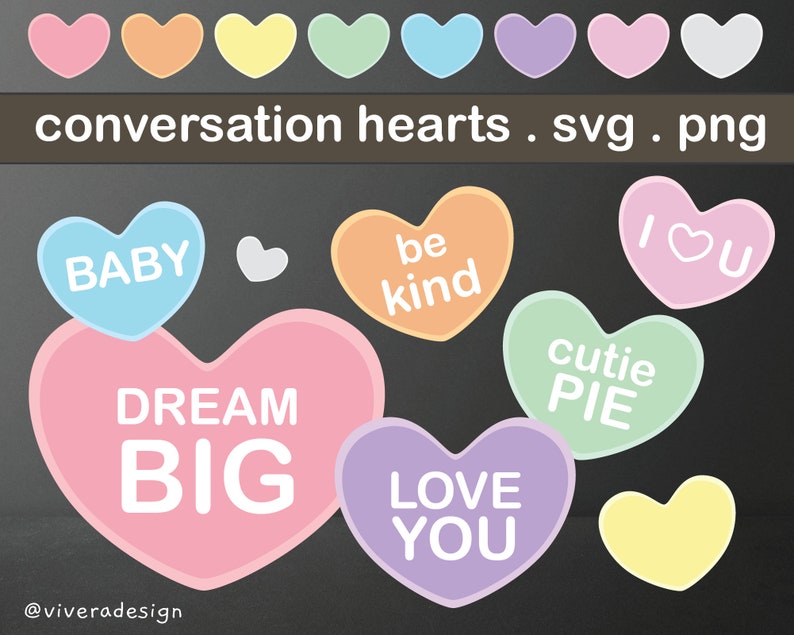 Candy Heart Clip Art Conversation Hearts SVG PNG | Etsy