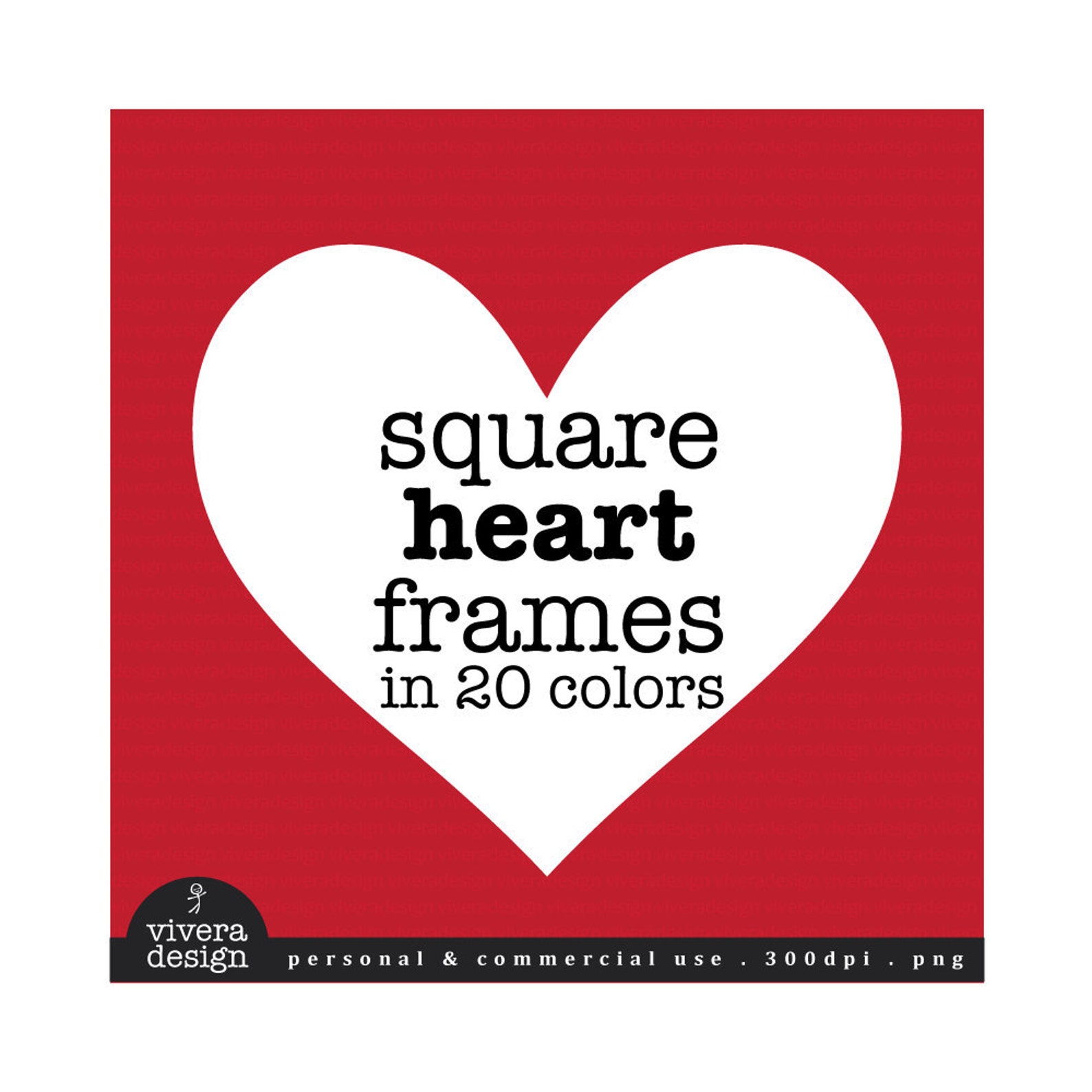 Square Heart Frames Digital Clip Art in 20 Colors - Etsy