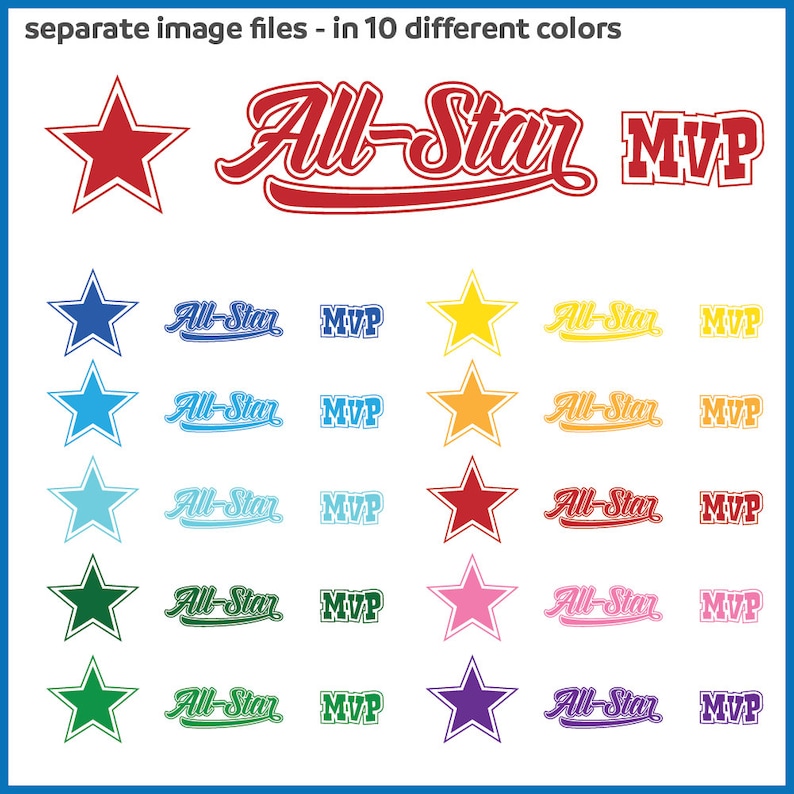 Digital Clip Art All-Star MVP and Stars Cliparts SVG | Etsy