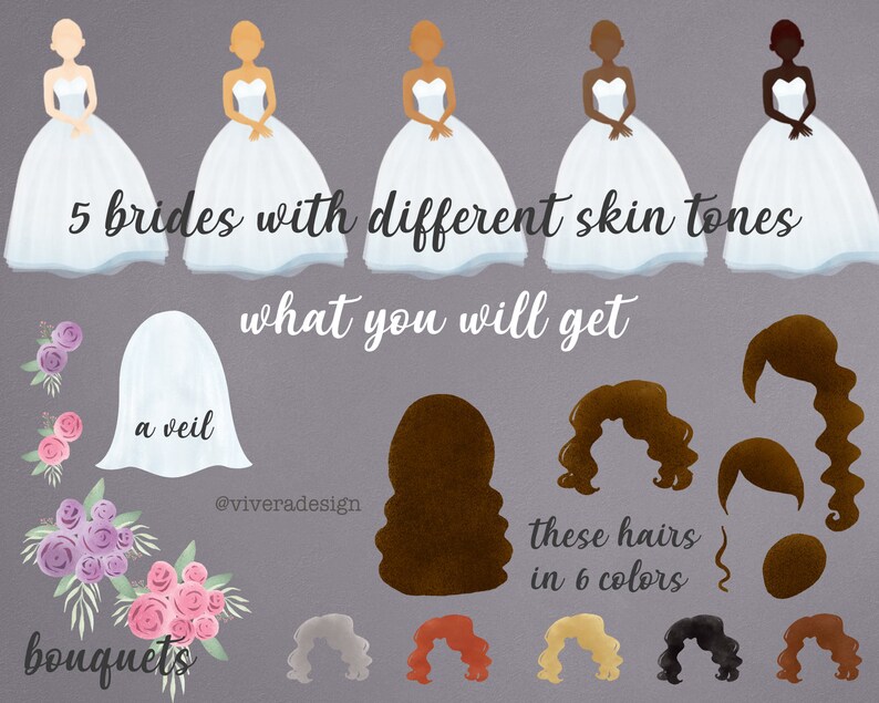 Bride Watercolor Clip Art Blushing Brides Creative Pack | Etsy