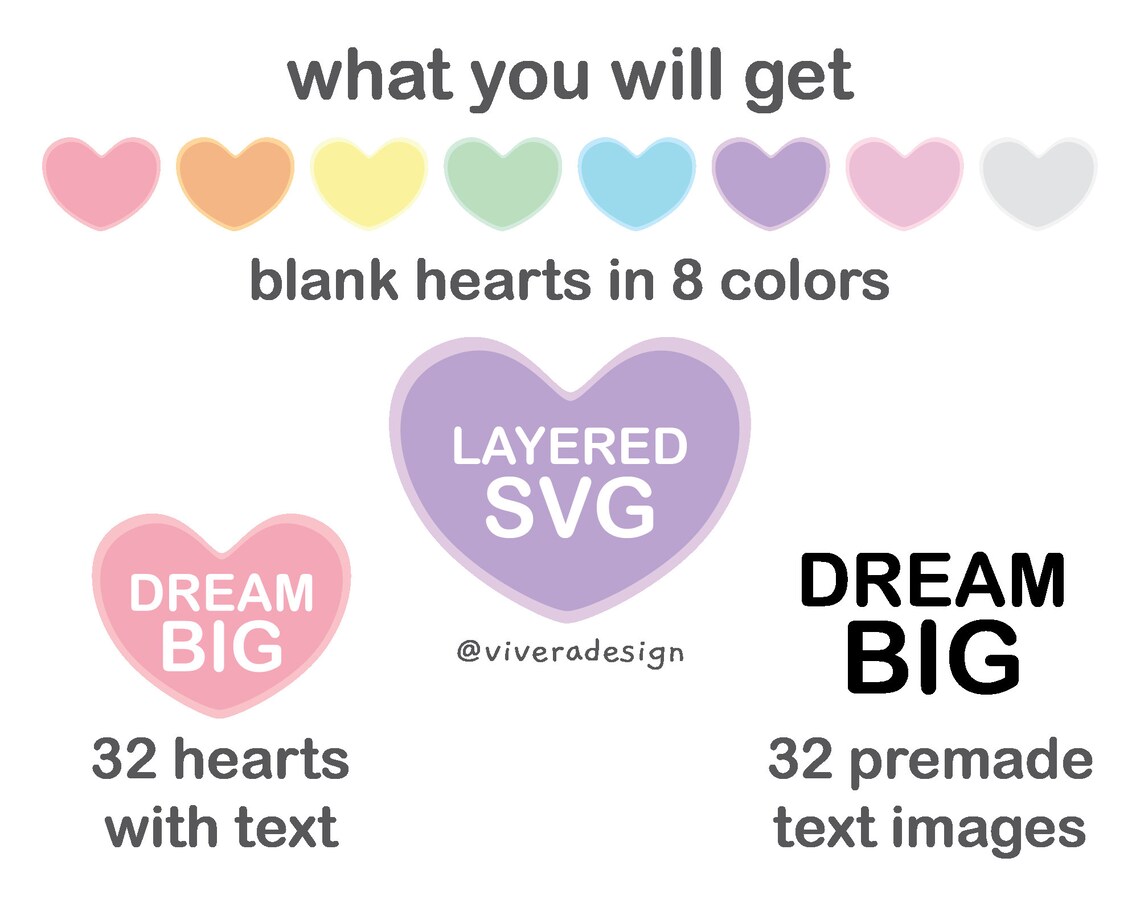 Candy Heart Clip Art Conversation Hearts SVG PNG | Etsy