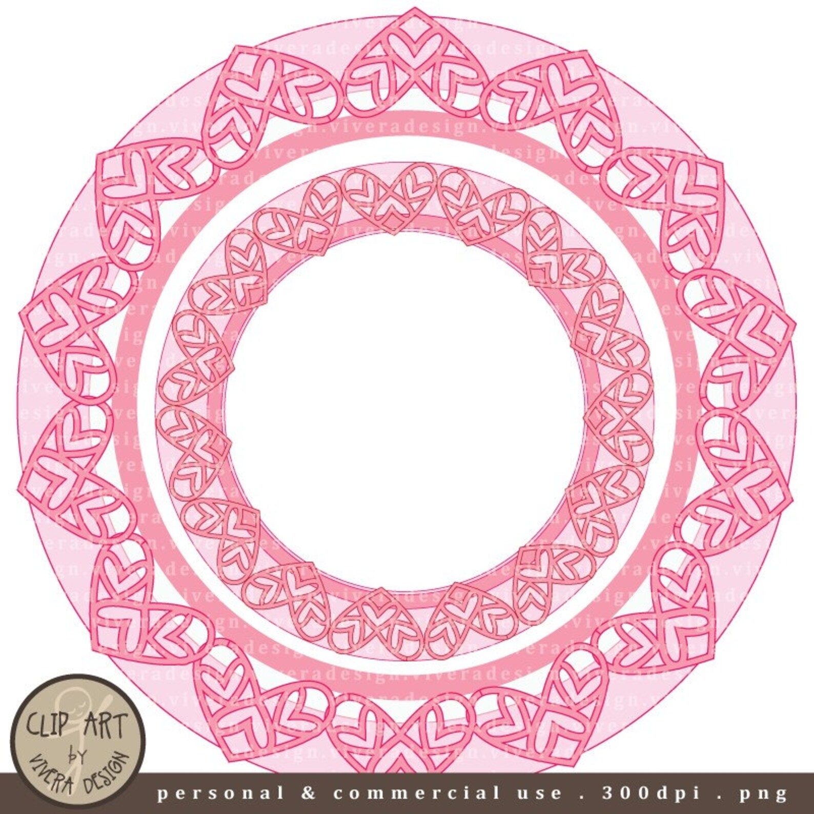 Digital Clip Art Circle Frames Pretty Pink Hearts - Etsy