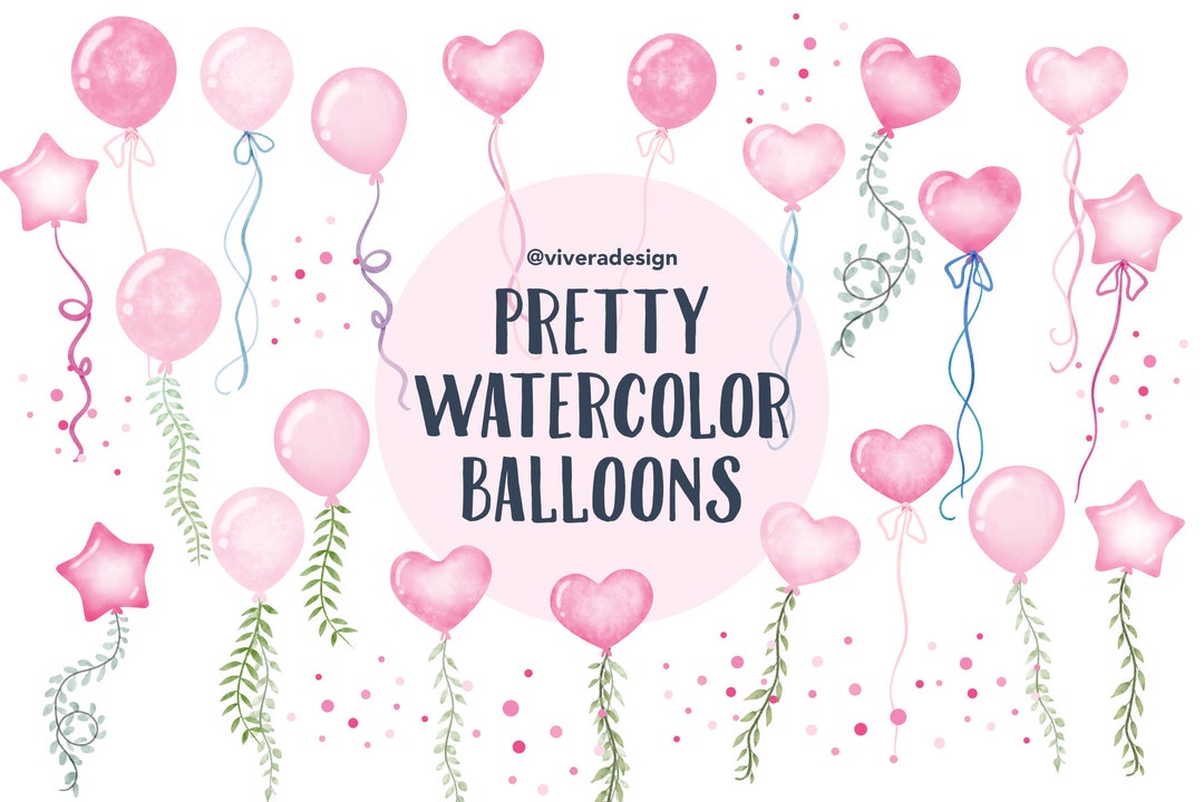 Baby Pink Watercolor Balloon Clip Art Decoration Ideas for Parties ...