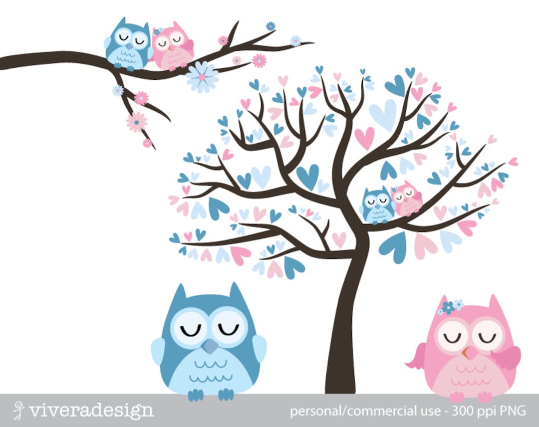 Pink And Blue Owl Clip Art