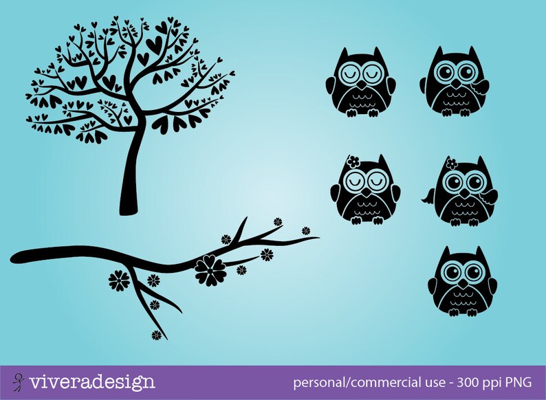 Instant Download Love Owl in Solid Black Digital Clip Art | Etsy