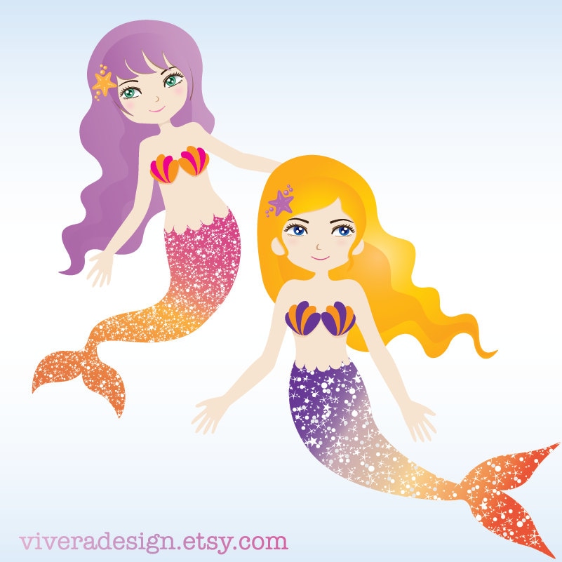 Dazzling Mermaids With Bright Hair and Multicoloured Sparkly | Etsy