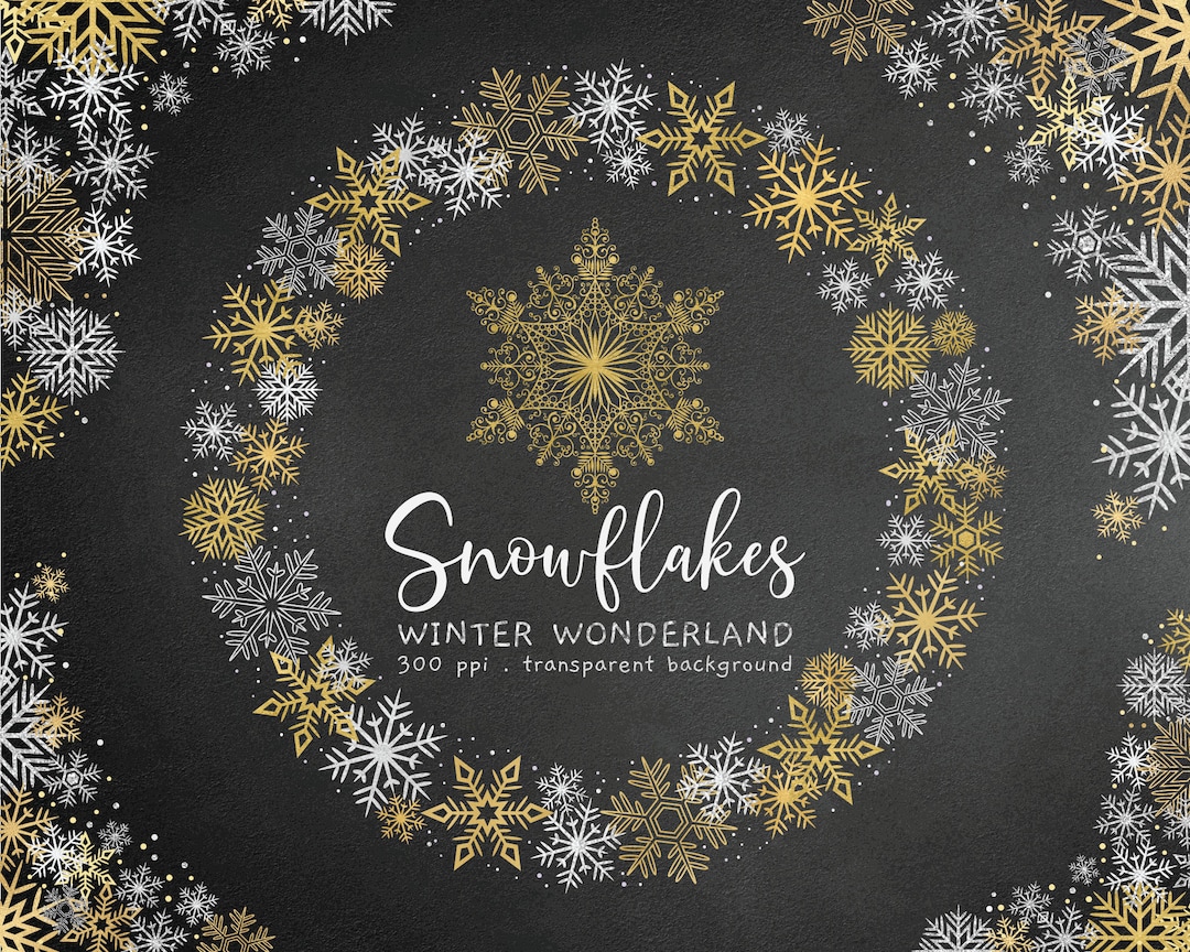 Gold Silver Snowflakes Frames and Cliparts - Digital Snowflake Circle ...