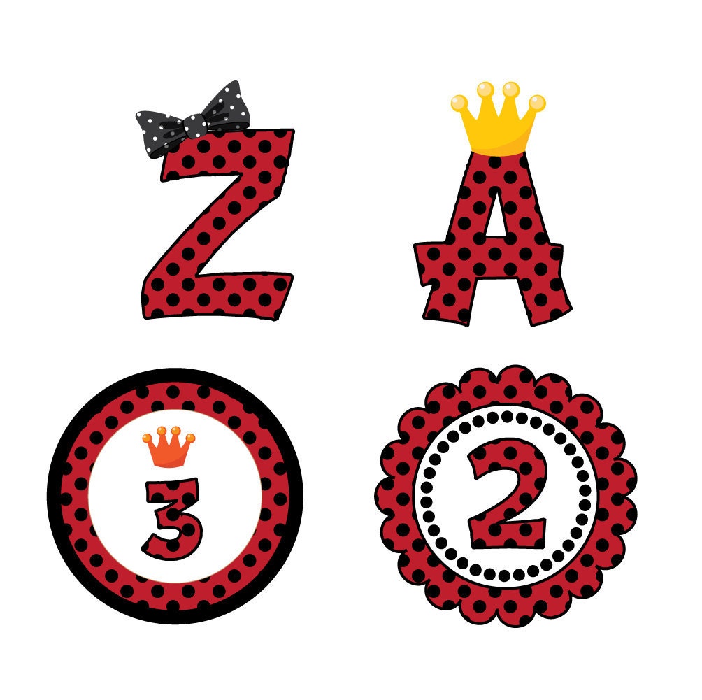 Ladybug Letras y Números Clip Art con Black Outine y arco | Etsy