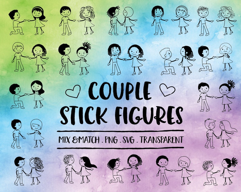 Valentine Couple Stick Figures Clipart: Mix & Match SVG, PNG (digital ...