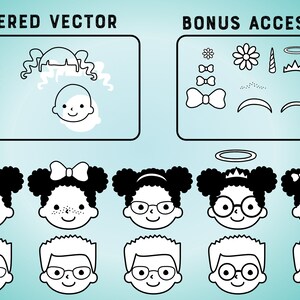 Kids Head Stick Figures - SVG | PNG | PDF - Black Lines - Line Art ...