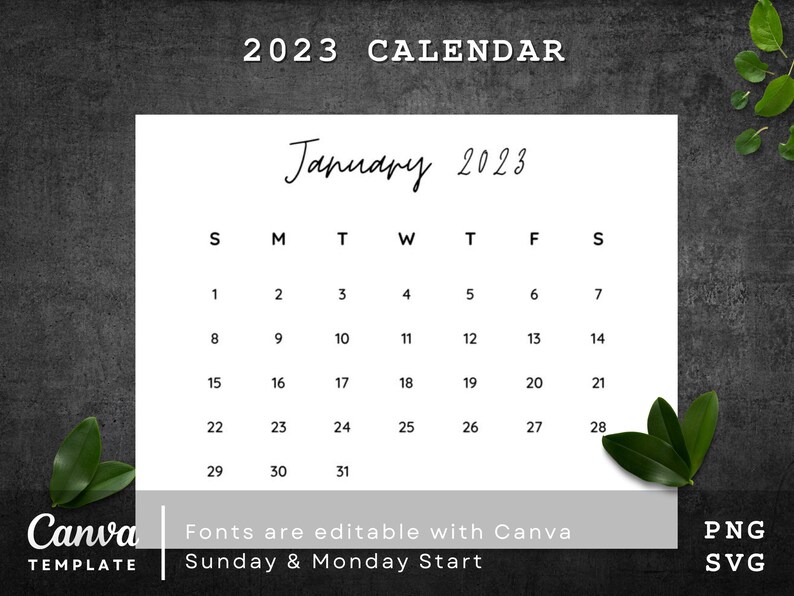 Editable 2023 Calendar Clip Art in Modern Minimalist Style - Etsy