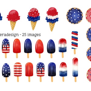 Watercolor American Popsicles, Donuts, and Ice Cream Digital Clipart ...