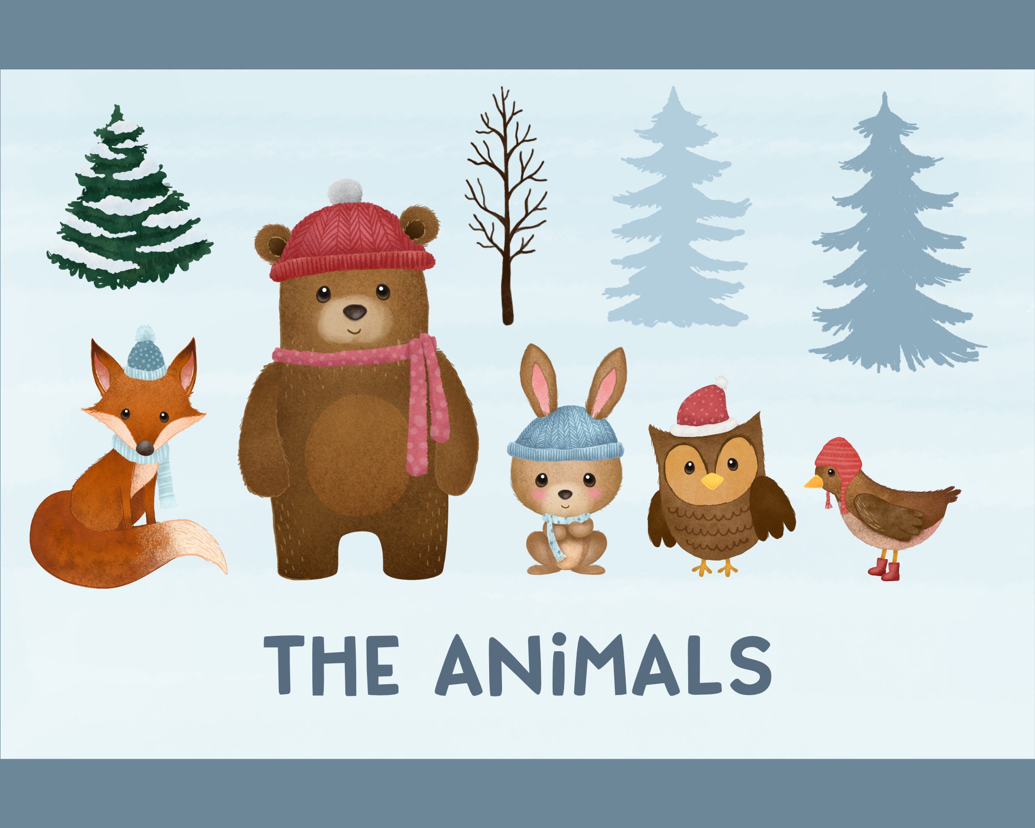 Winter Woodlands Watercolor Animal Clip Arts Winter | Etsy