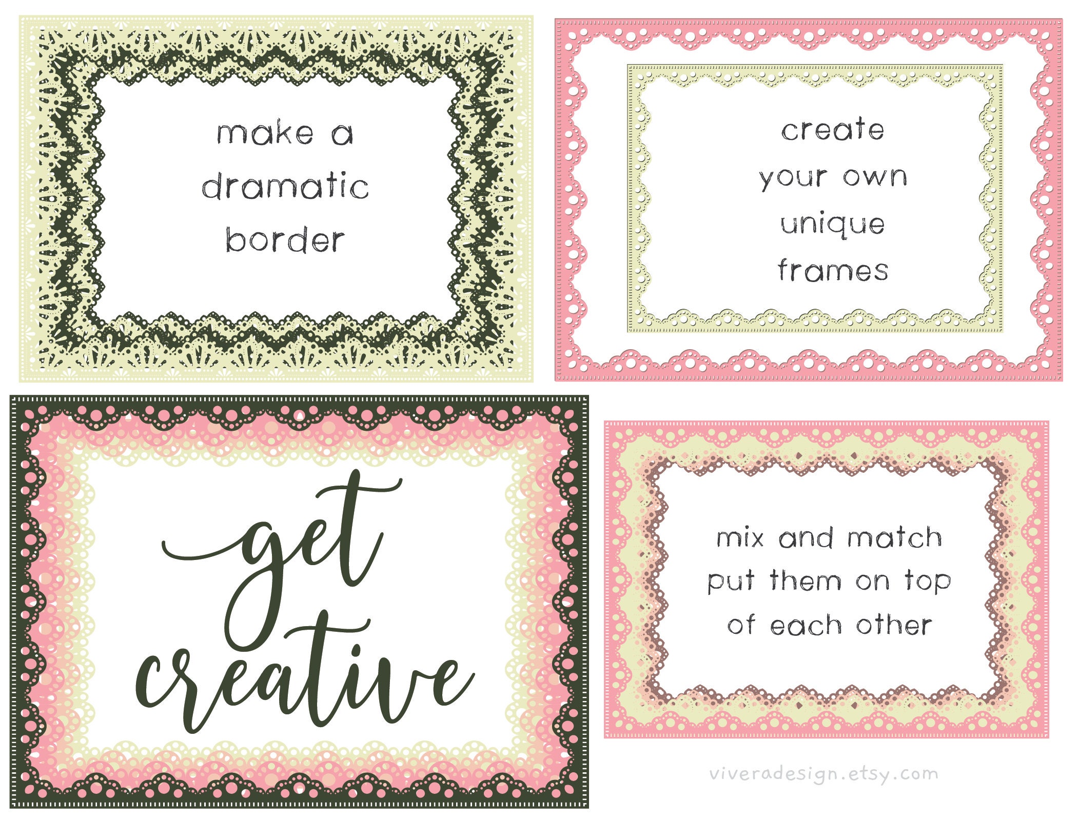 Digital Rectangle Frames Clip Art Inverted Lace Elegant | Etsy