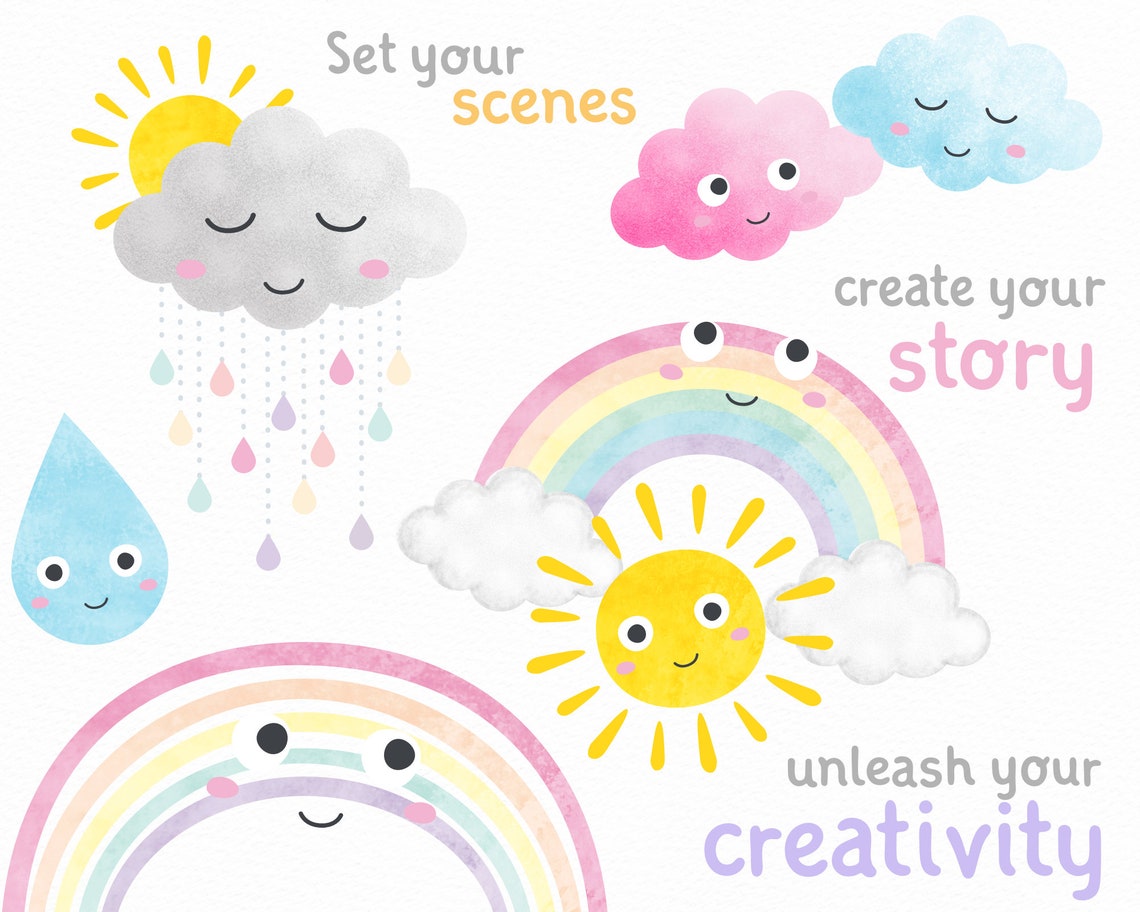 Magical Rainbow Creative Pack Weather Watercolor Clip Arts | Etsy