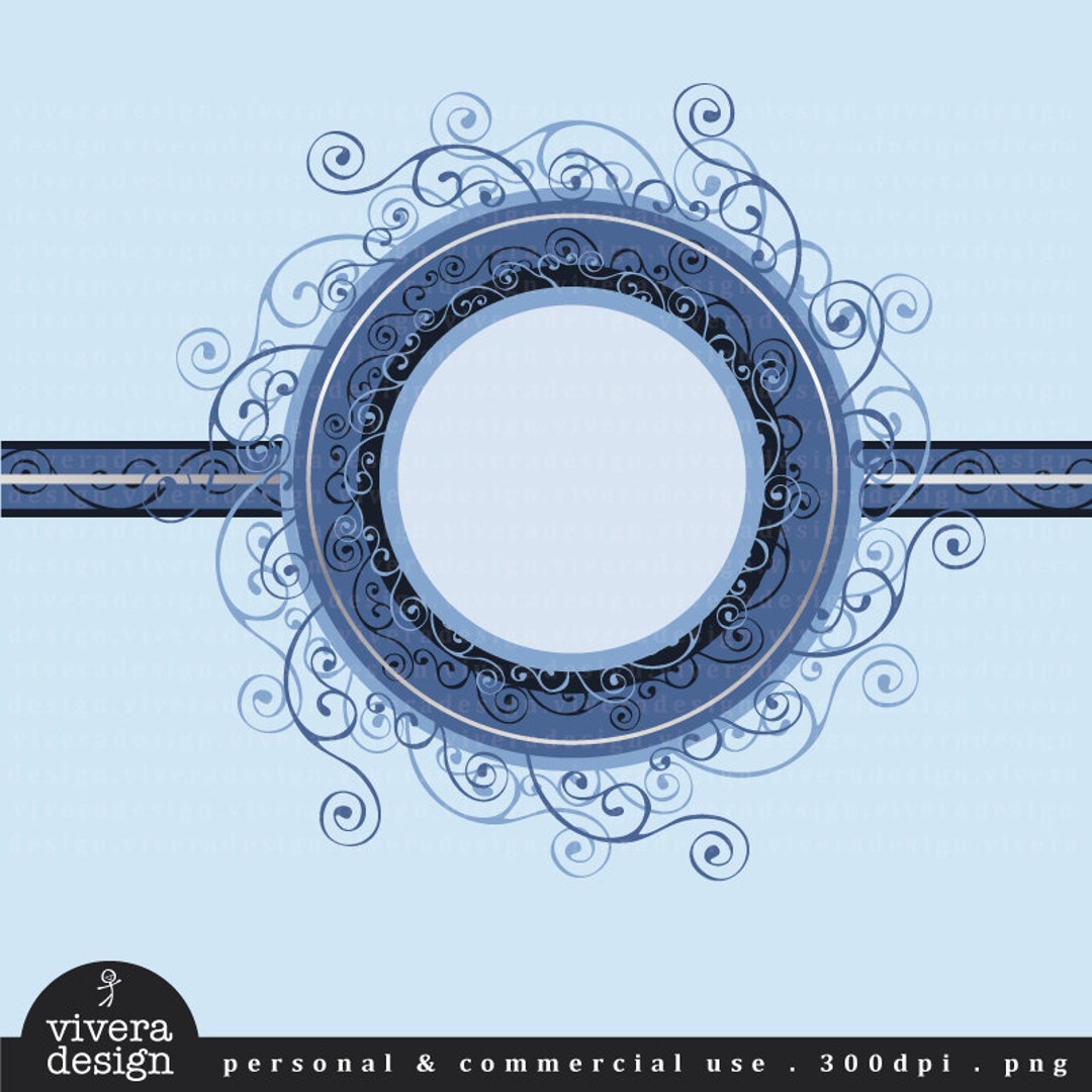 Digital Clip Art - Elegant Swirly Frame - in Blue and Silver - Etsy