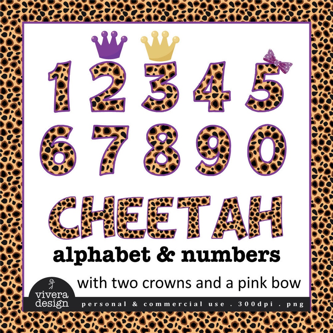 Cheetah Print Letters and Numbers Clip Art: Purple Outline, Crowns (PNG ...