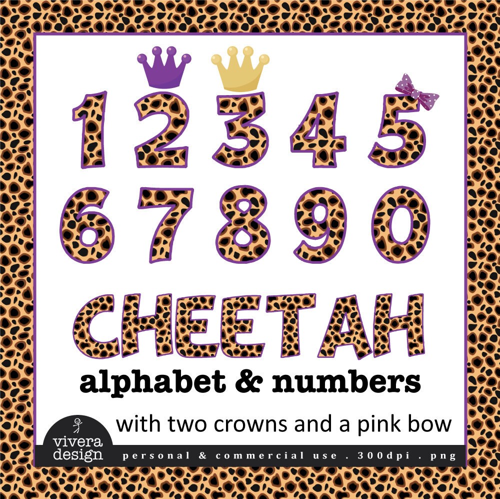 Cheetah Patterned Letters and Numbers Clip Art With Purple | Etsy