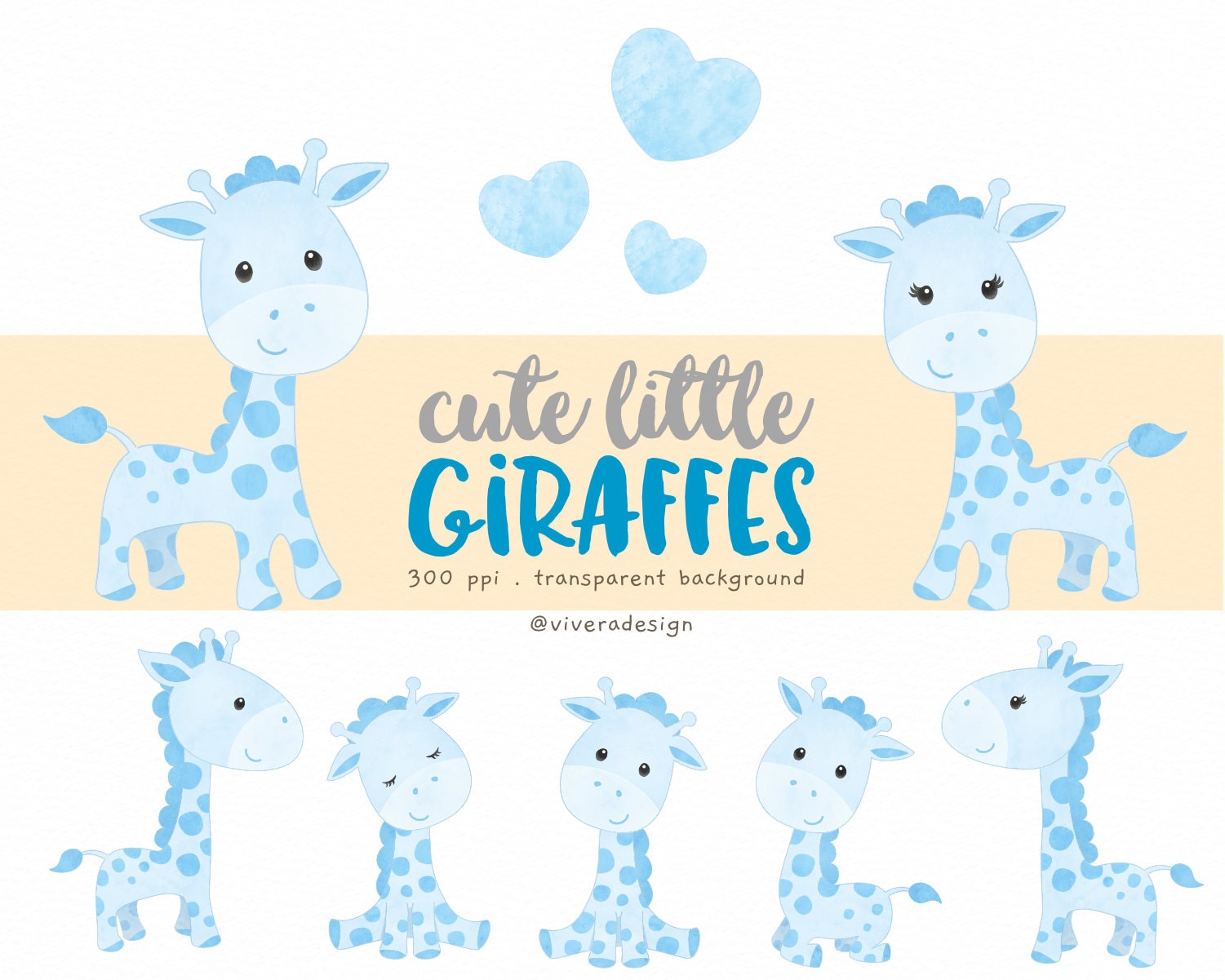 Cute Little Blue Giraffes Watercolor Clip Arts Gender | Etsy