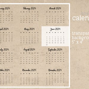 2024 Calendar Clip Art in Fancy Handwritten Font | SVG | PNG | Instant ...