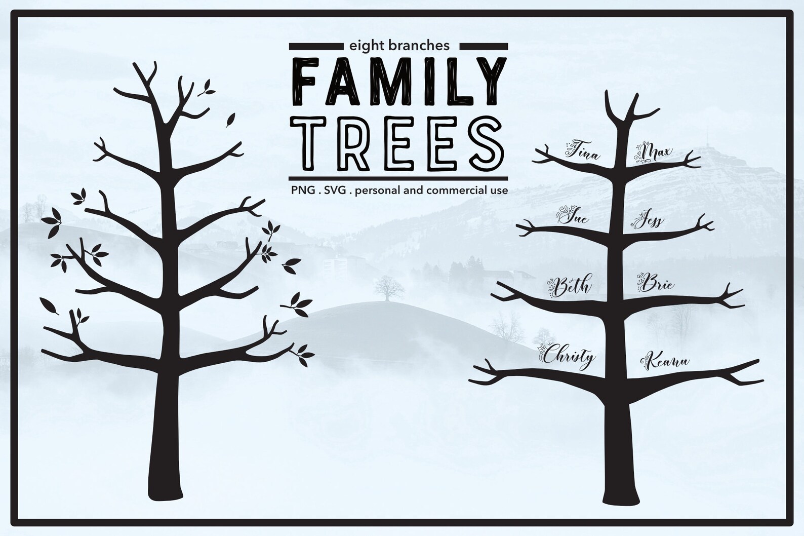 Family Tree 8 Branches With No Leaves Winter Tree Thumb - Etsy Canada