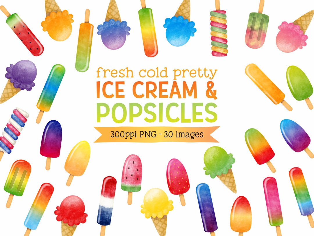 Watercolor Ice Cream & Popsicles Digital Clipart - Summer Cold Treat ...