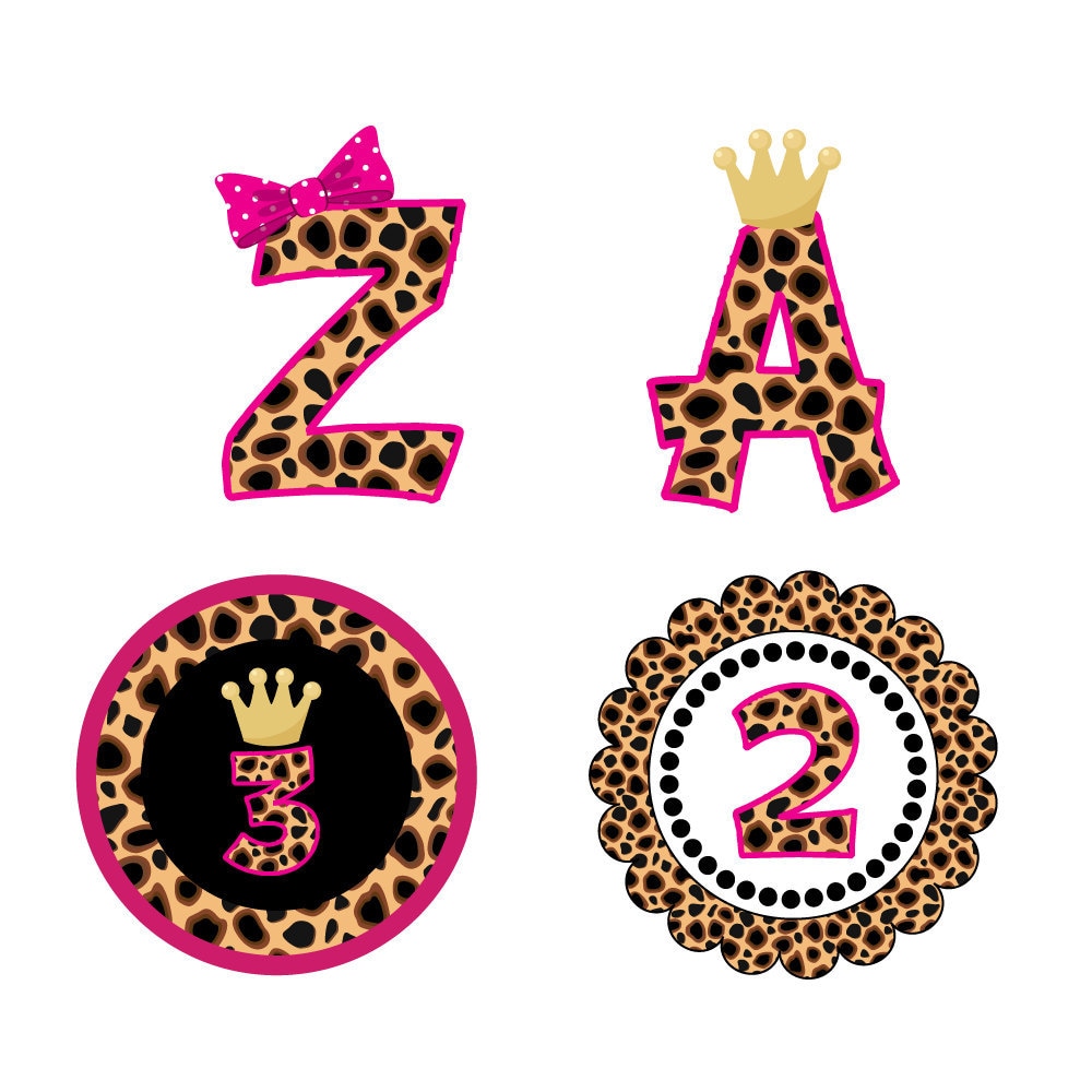 Cheetah Print Letters & Numbers Clip Art: Pink Outline, Crowns (digital ...