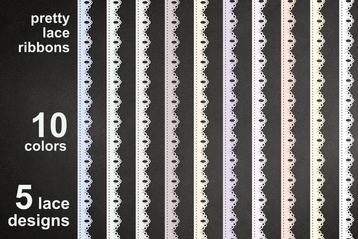 Pretty Lace Ribbons in Pastel PNG SVG Digital Clip Art - Etsy