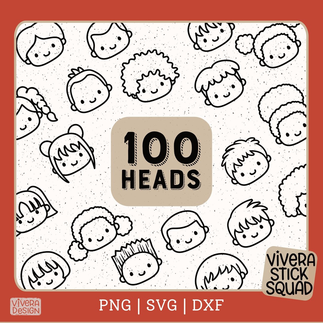 100 Heads Line Art - SVG | PNG | DXF | Stick Squad Creative Pack ...