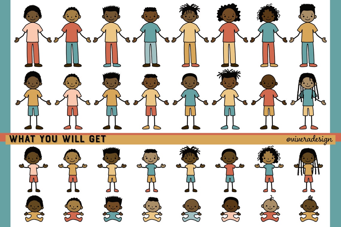 American African Family Stick Figures SVG Line Art - Etsy