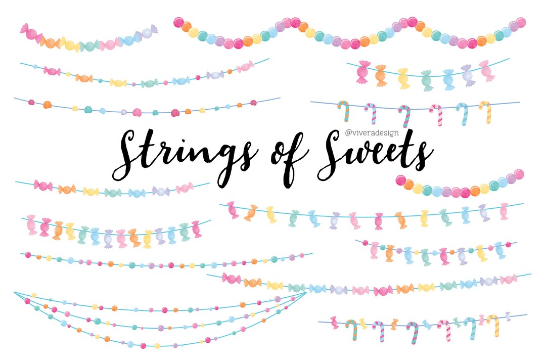 Strings of Sweets, Candies, Gumdrops - Candy Banner - Digital Clip Art ...