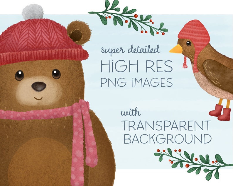 Winter Woodlands Watercolor Animal Clip Arts Winter | Etsy