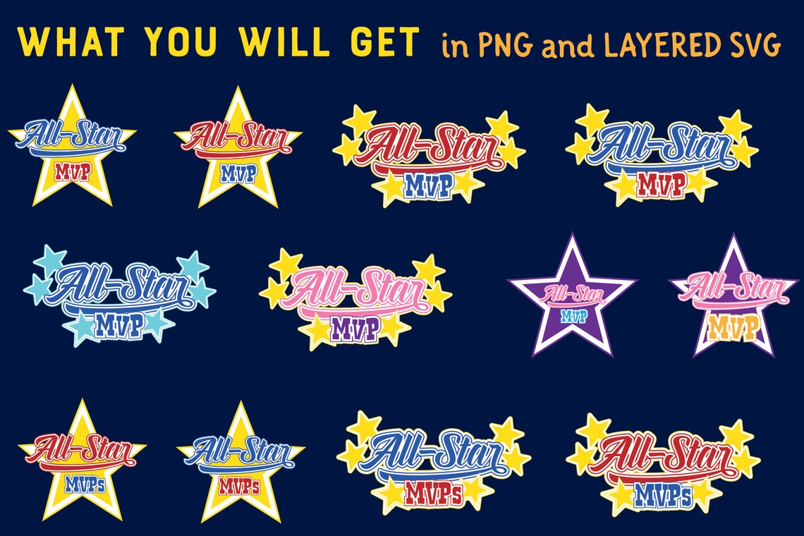 Digital Clip Art All-Star MVP and Stars Cliparts SVG | Etsy