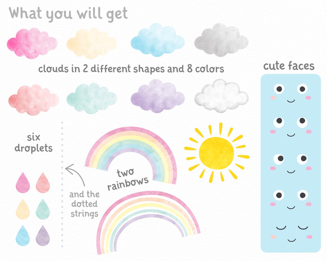 Magical Rainbow Creative Pack Weather Watercolor Clip Arts | Etsy