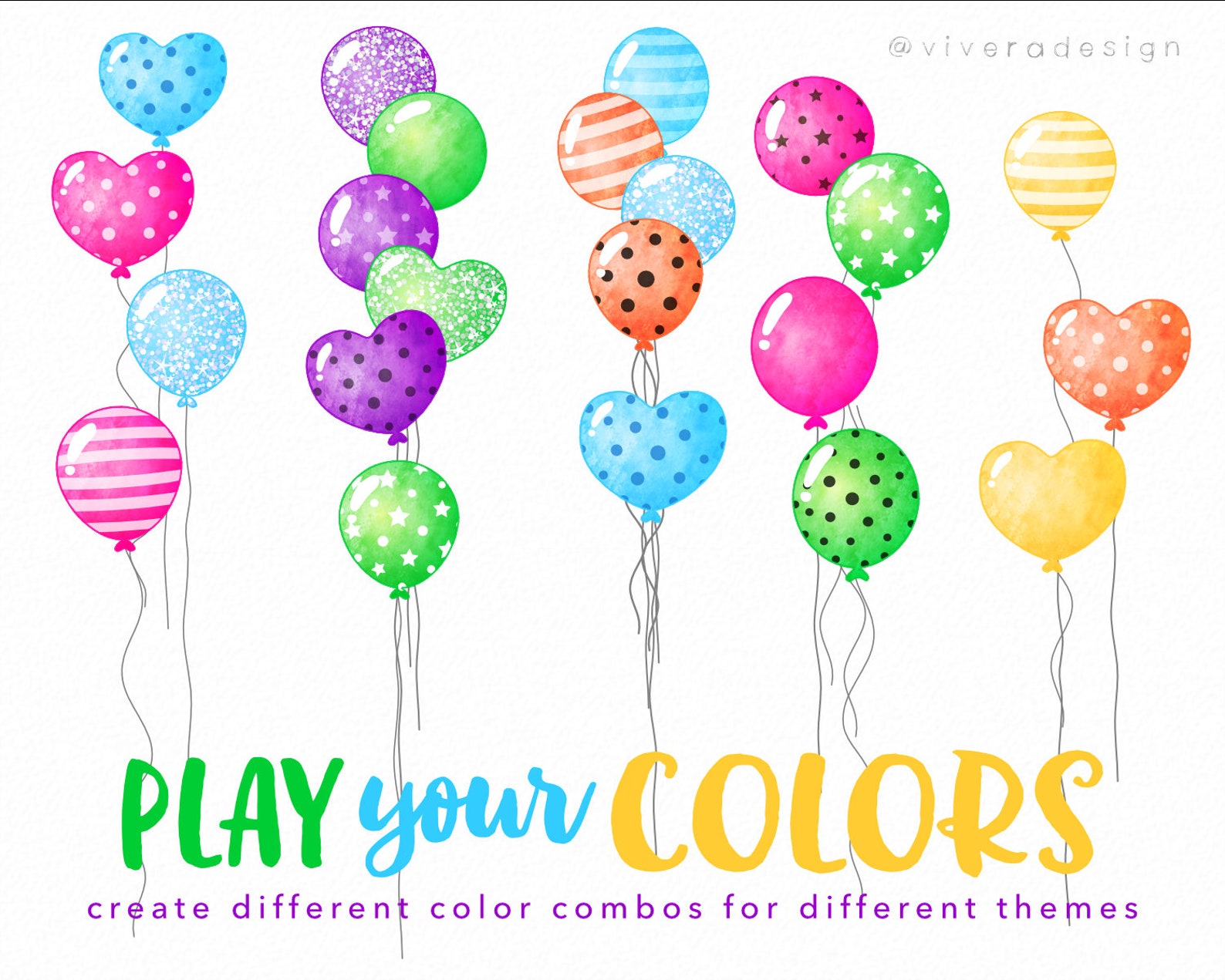 Rainbow Unicorn Party Watercolor Balloon Clip Art Blue Pink - Etsy