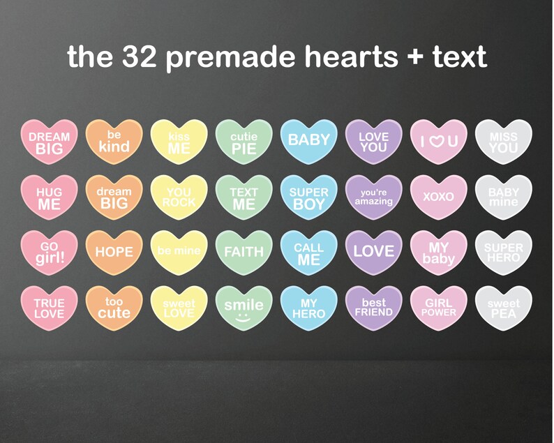 Candy Heart Clip Art Conversation Hearts SVG PNG | Etsy