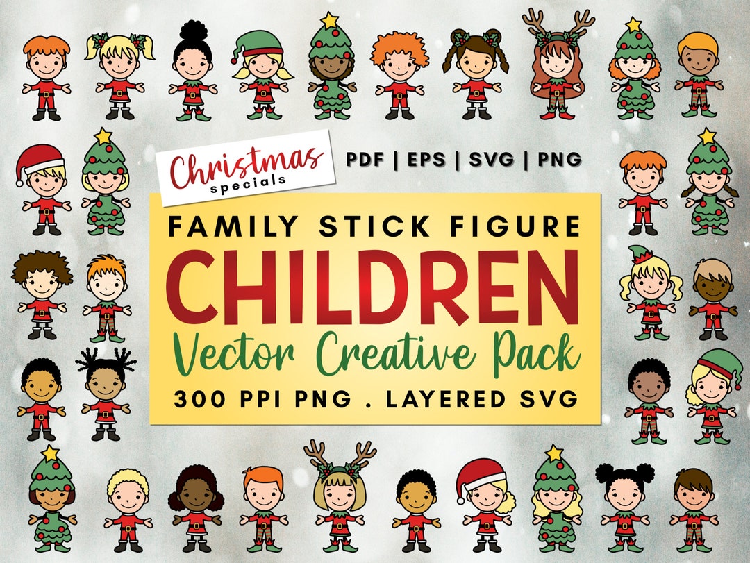 Children Stick Figure Vector Creative Clipart - Christmas Family - Etsy