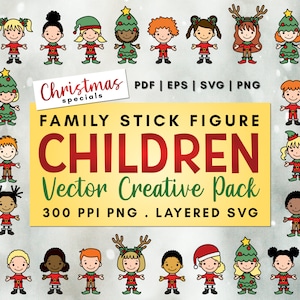 Children Stick Figure Vector Creative Clipart - Christmas Family - Etsy