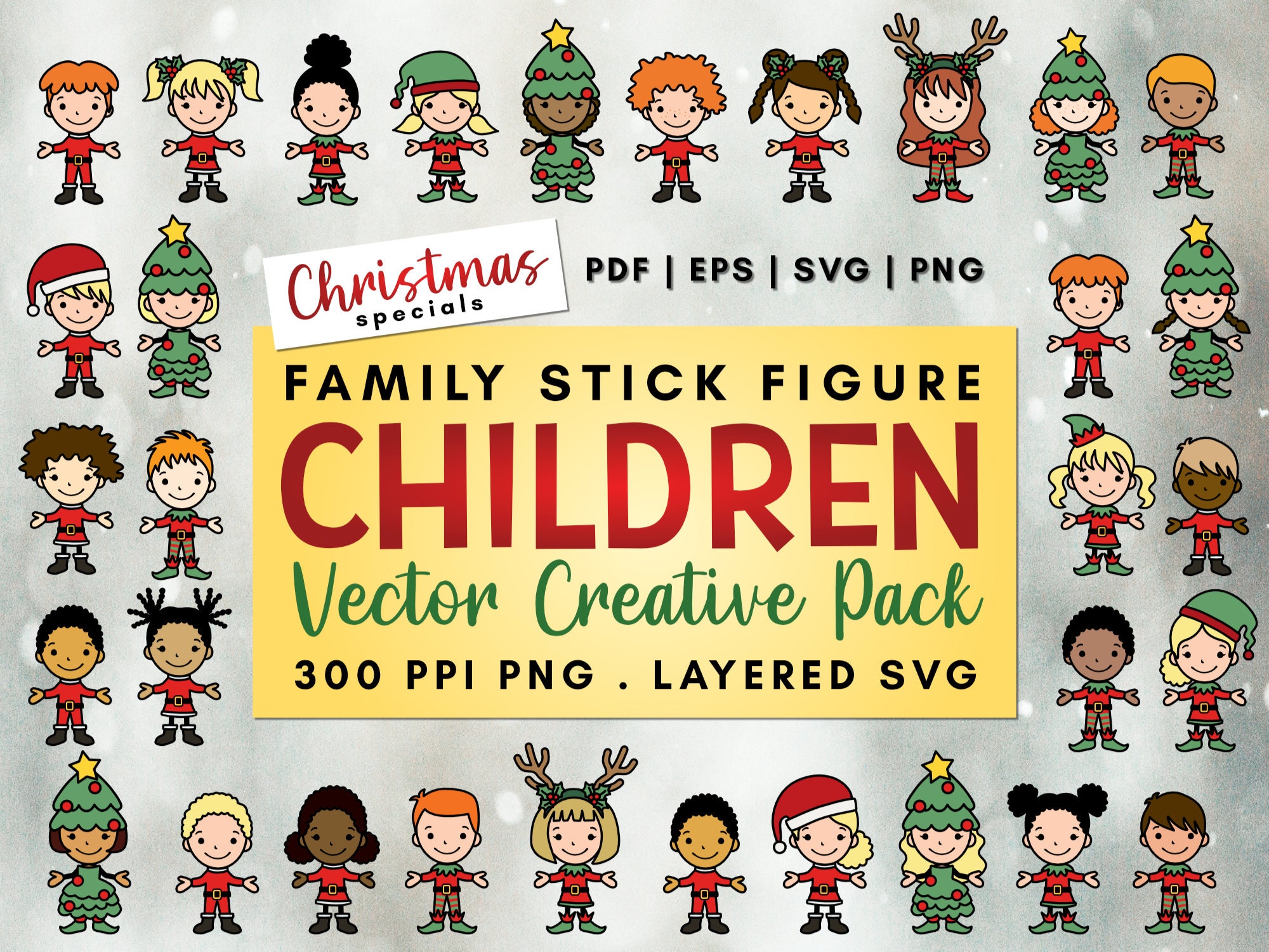 Christmas Family Children Stick Figure Vector Creative Clipart ...