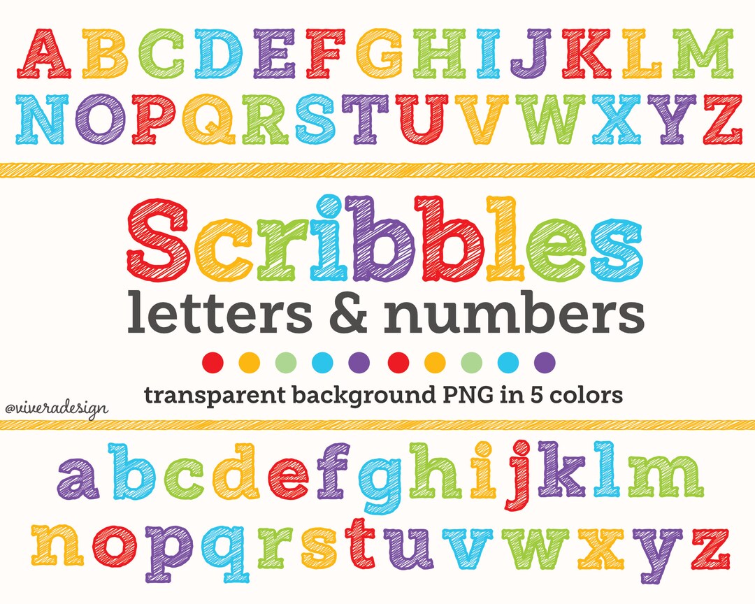 Scribble Font: Rainbow Letters and Numbers PNG (digital Download) - Etsy