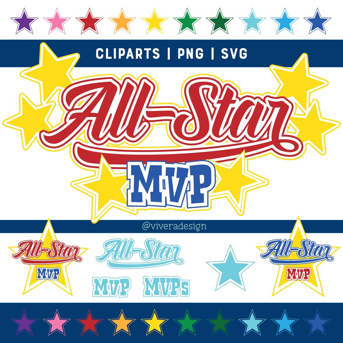 Digital Clip Art All-Star MVP and Stars Cliparts SVG | Etsy