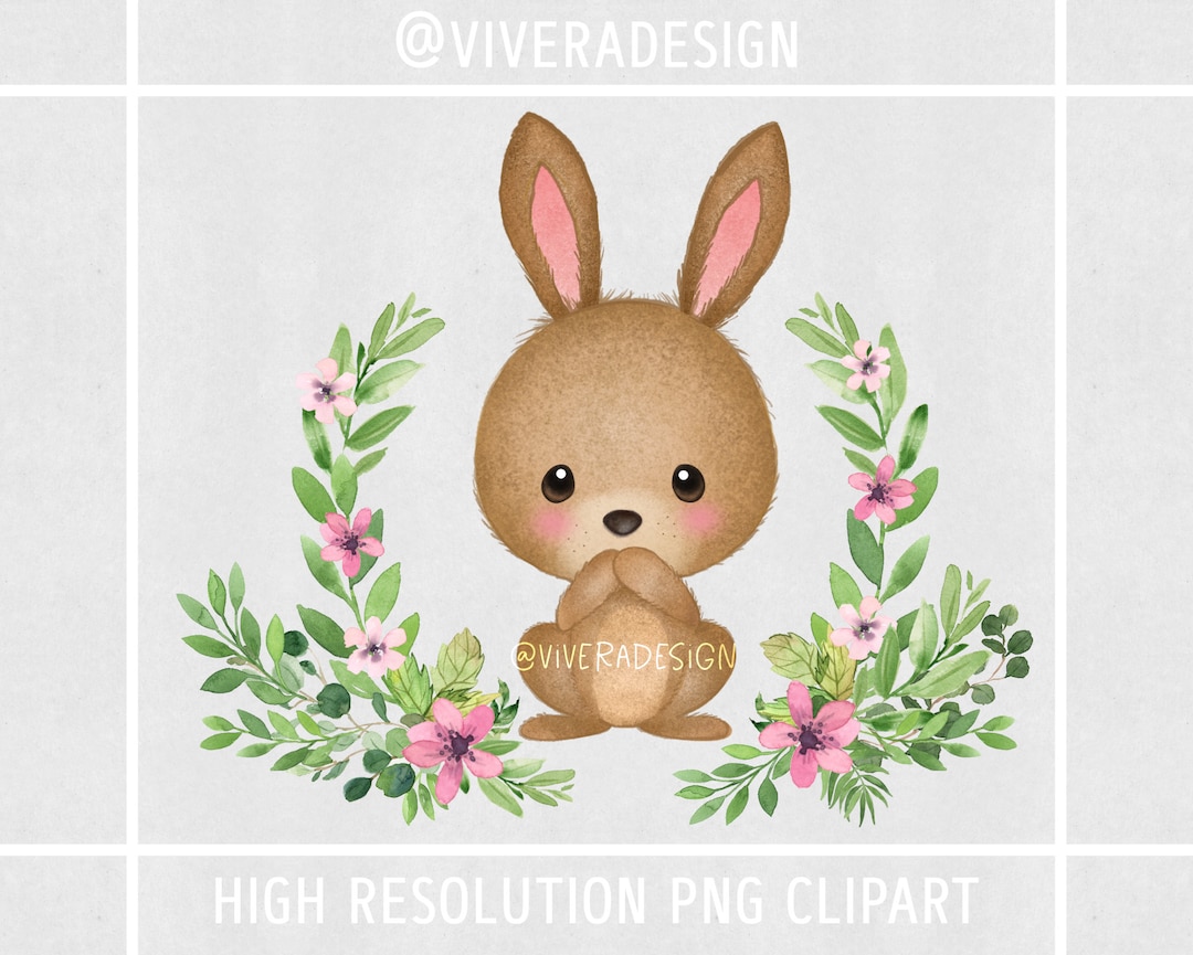Cute Spring Bunny - Digital Watercolor Illustrations - PNG Sublimation ...