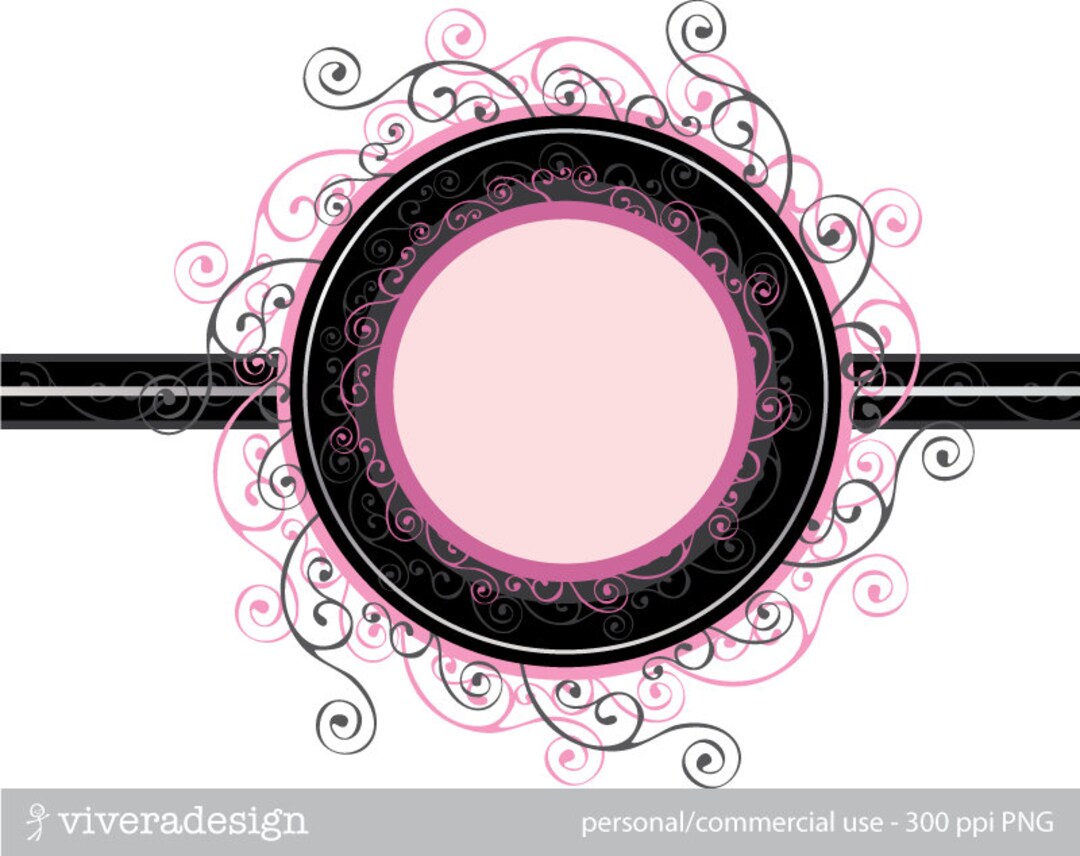 Elegant Swirly Frame Digital Clip Art - in Pink and Black - Etsy