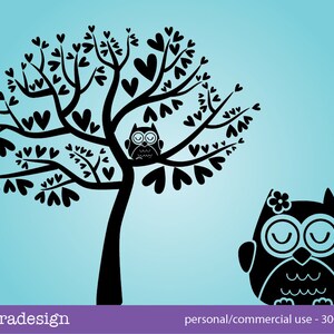 Instant Download - Love Owl in Solid Black - Digital Clip Art - PNG ...
