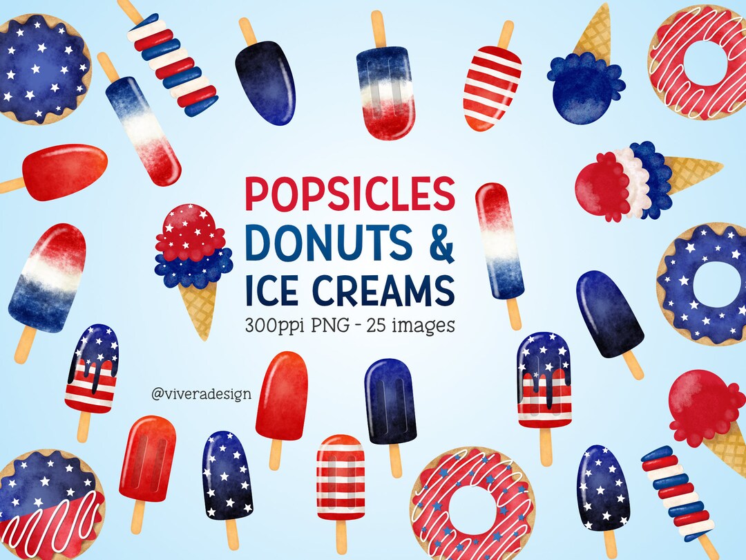 Watercolor American Popsicles, Donuts, and Ice Cream Digital Clipart ...