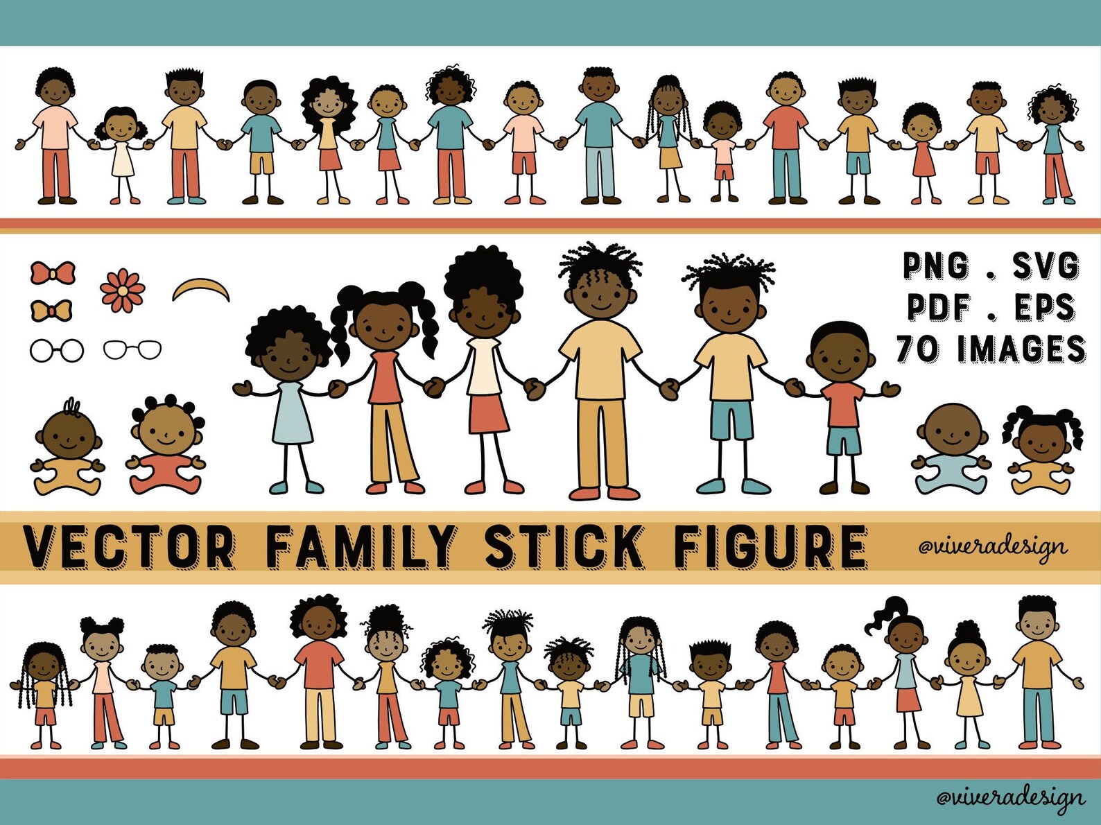 American African Family Stick Figures SVG PDF EPS Line - Etsy
