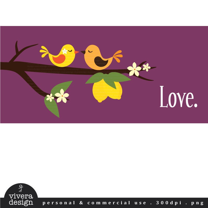 Lemon Tree with Love Birds Digital Clip Art | Etsy