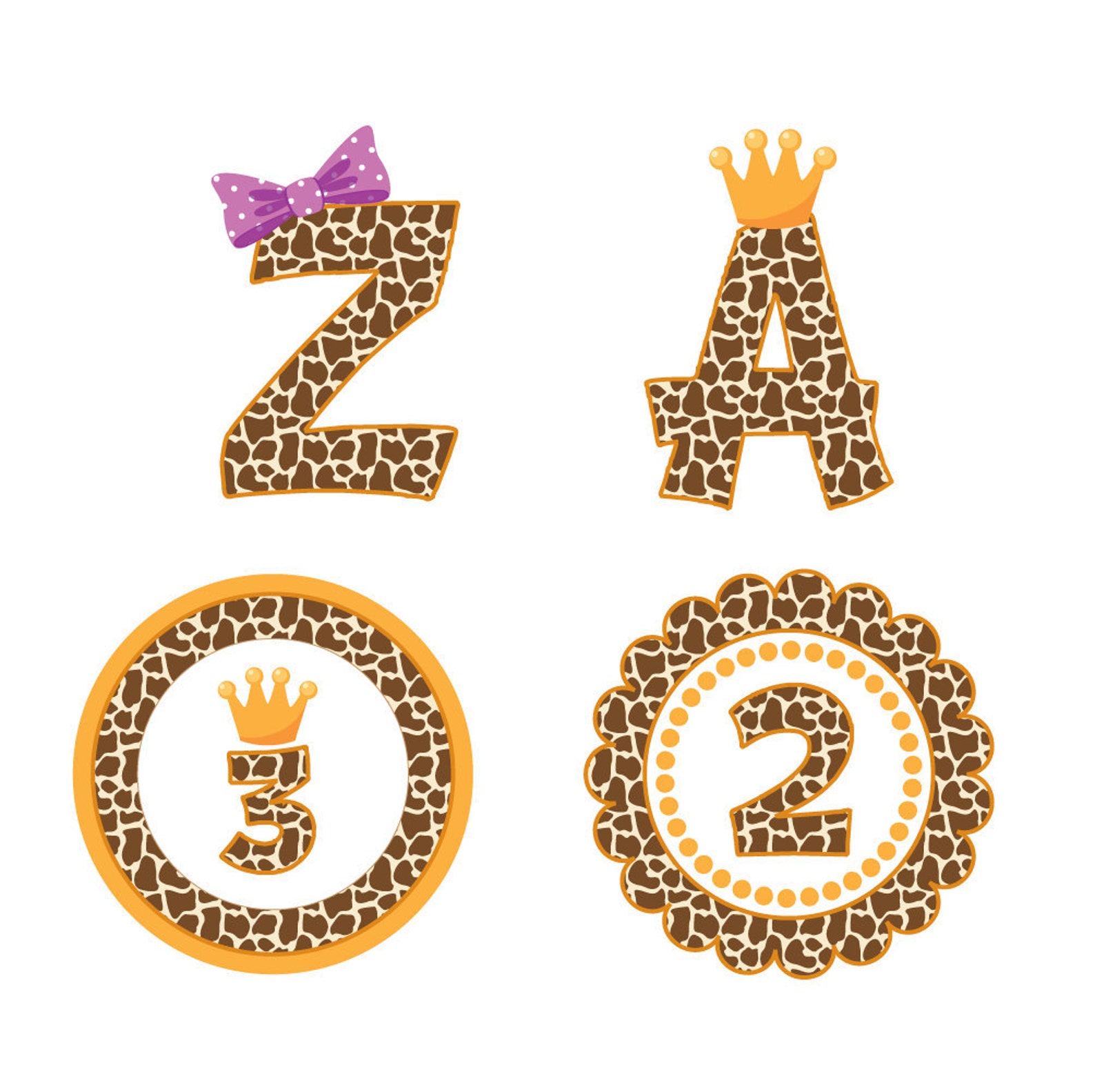 Giraffe Pattern Letters and Numbers With Additional Purple - Etsy