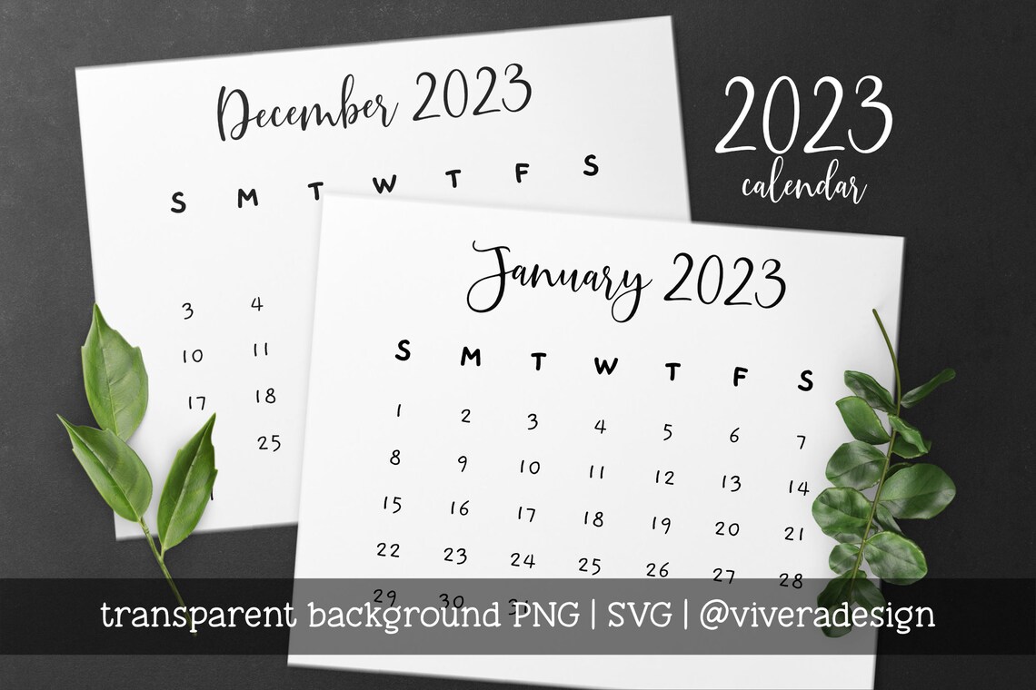 2023 Calendar Clip Art in Fancy Handwritten Font SVG PNG - Etsy